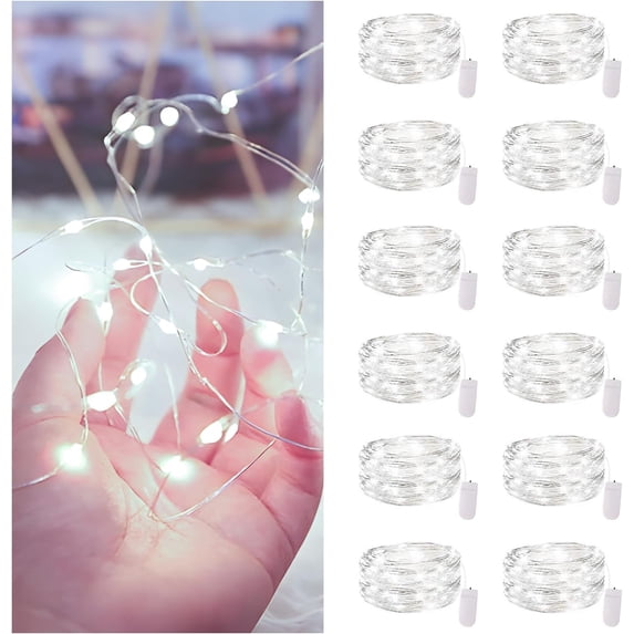 12 Pack Fairy Lights Battery Operated,7ft 20 LED Waterproof Silver Wire ...