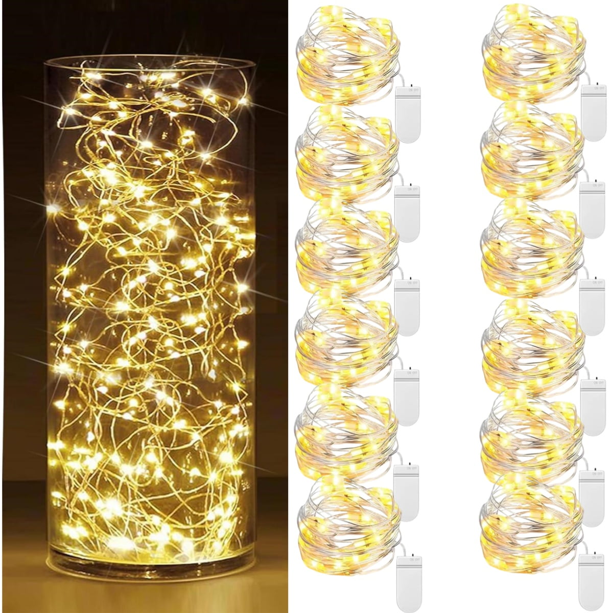 12 Pack Fairy Lights Battery Operated Mini String Lights 7ft 20 LED ...