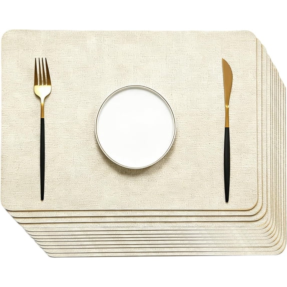 12-Pack Faux Leather Placemats Set – 16.9x11.8 Inch Waterproof, Heat ...