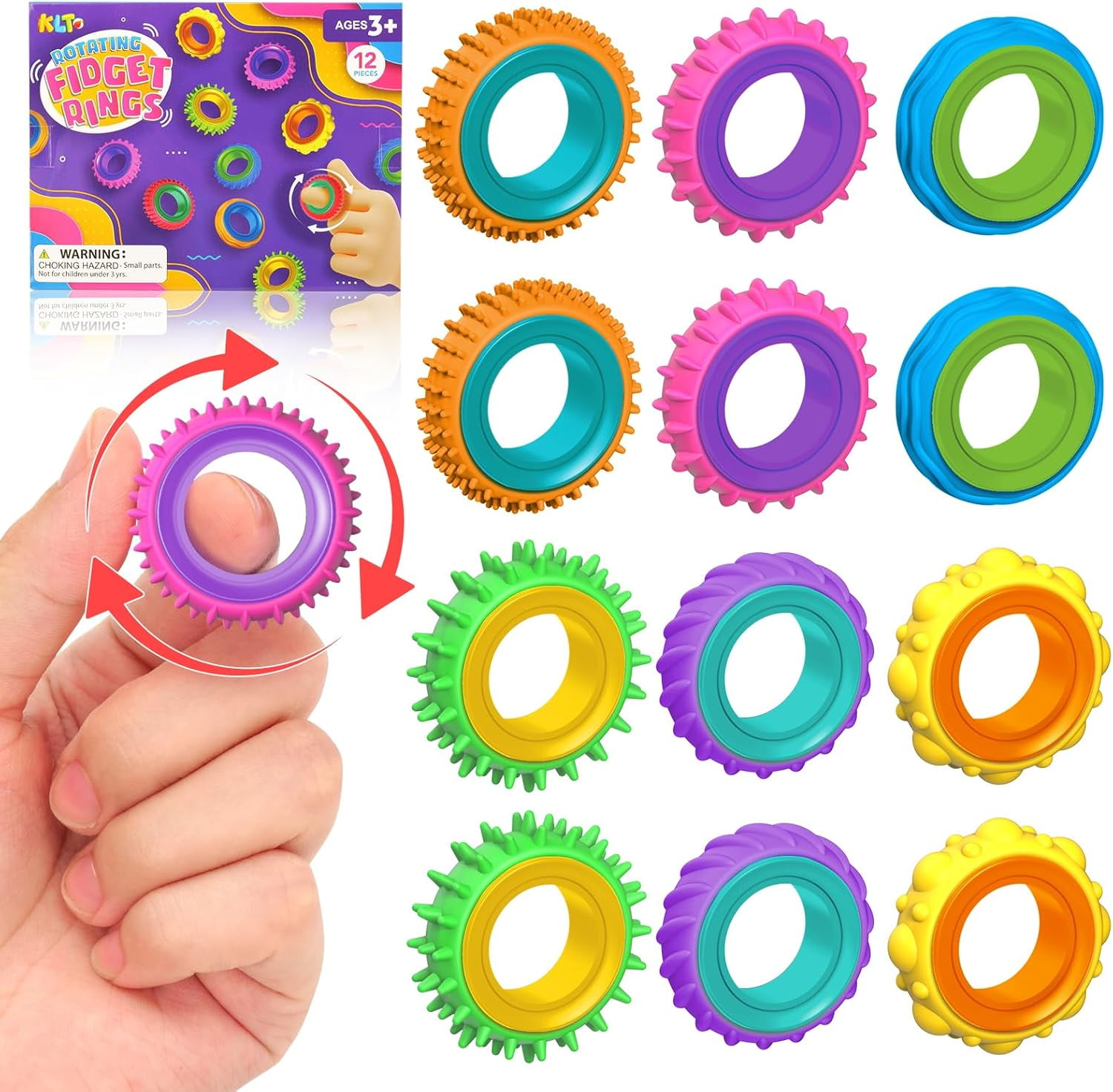 12-Pack Fidget Sensory Rings – Finger Spinner Stress Relief Toys ...