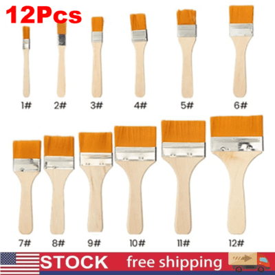 12 Pack Flat Art Paint Brushes Set Assorted Size Nylon Painting Brushes ...