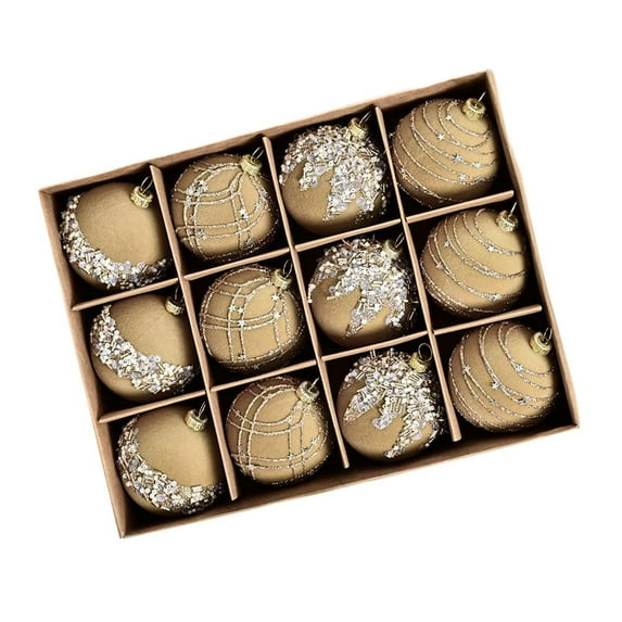 12-Pack Flocked Velvet Christmas Balls Shatterproof Xmas Ornaments with ...