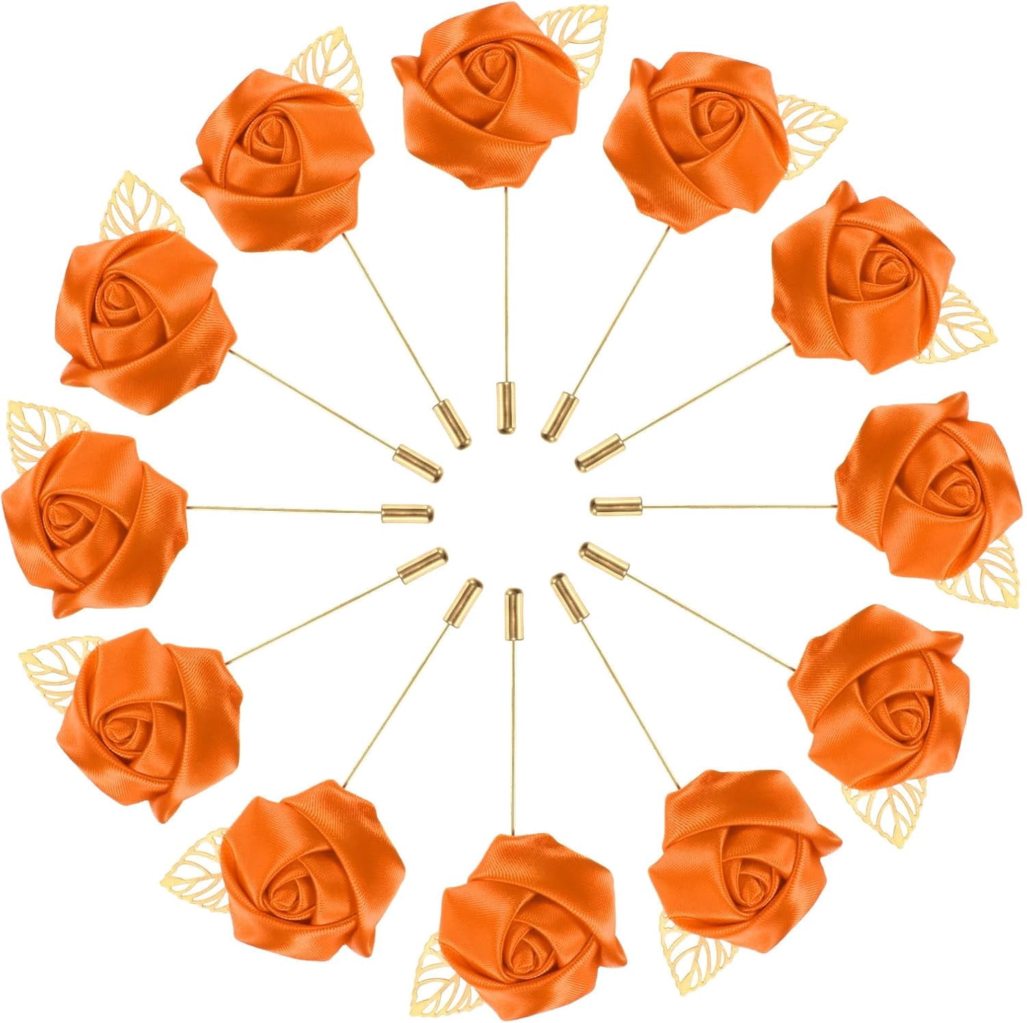 12-Pack Flower Lapel Pins for Men, Golden Leaf Rose Boutonnieres Pin ...