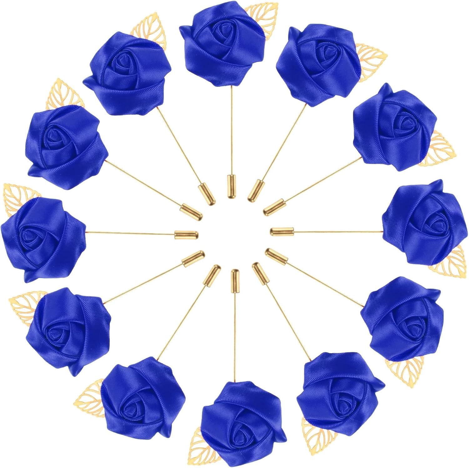 12-Pack Flower Lapel Pins for Men, Golden Leaf Rose Boutonnieres Pin ...