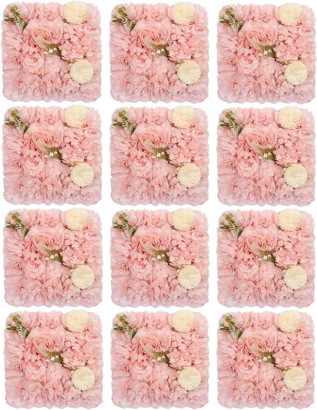 12 Pack Flower Wall Panels, Pink Floral Wall Backdrop, Artificial ...