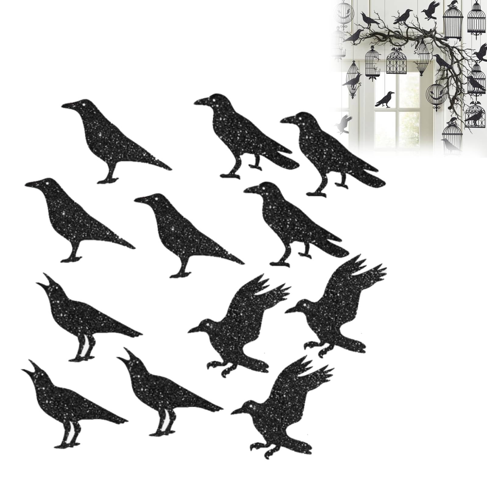 12-Pack Flying Crow Decor - Halloween Tree Hanging & Fireplace ...