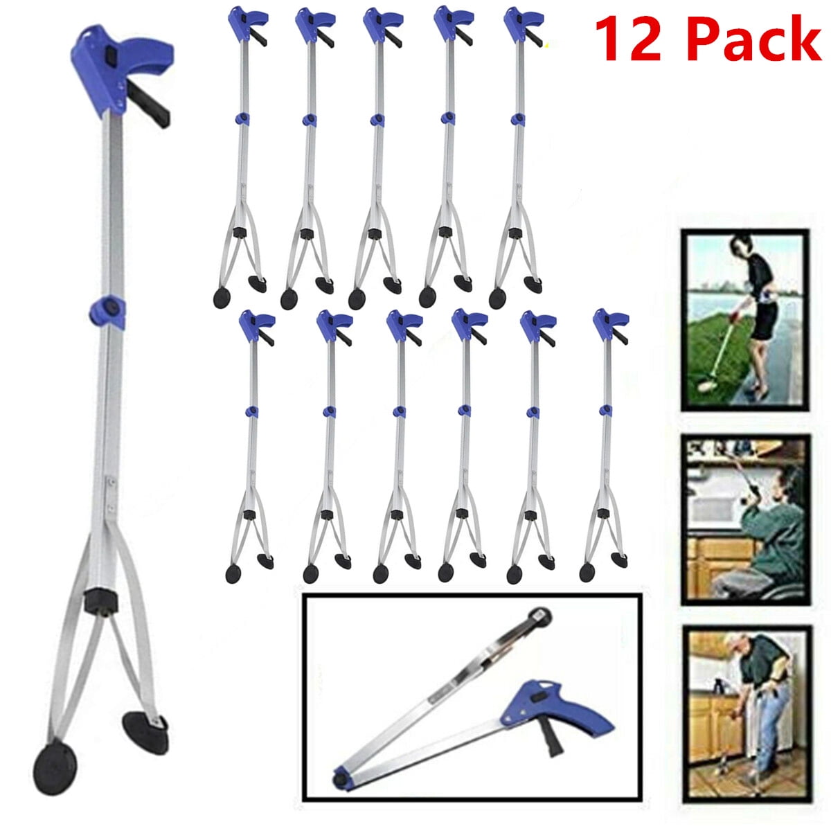 12 Pack Foldable Reacher Grabber Tool, Long 32" Foldable Extender ...