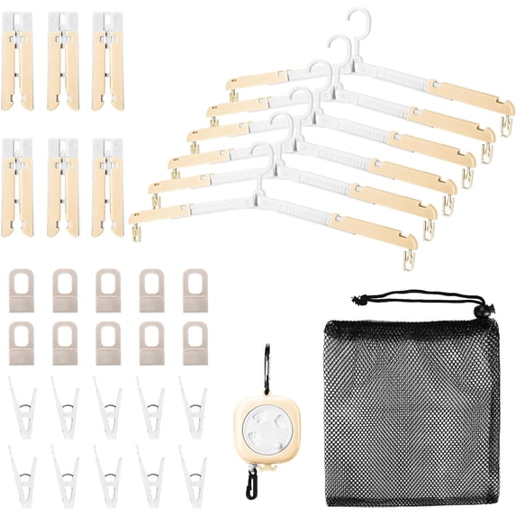 12 Pack Foldable Travel Hangers with Clips & Adjustable Clothesline ...