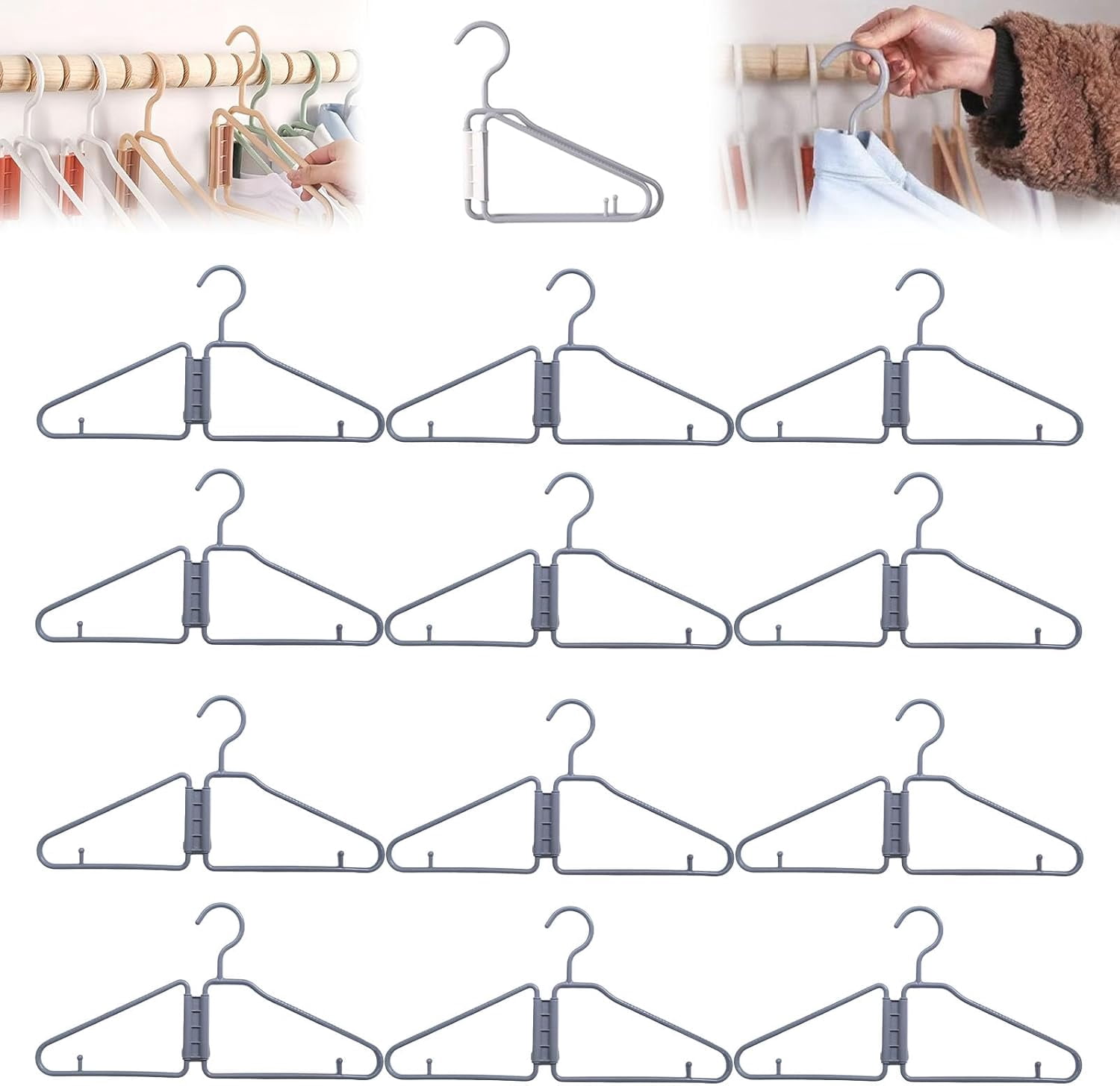 12 Pack Folding Hangers, Foldable Coat Hanger, Portable & Space Saving ...