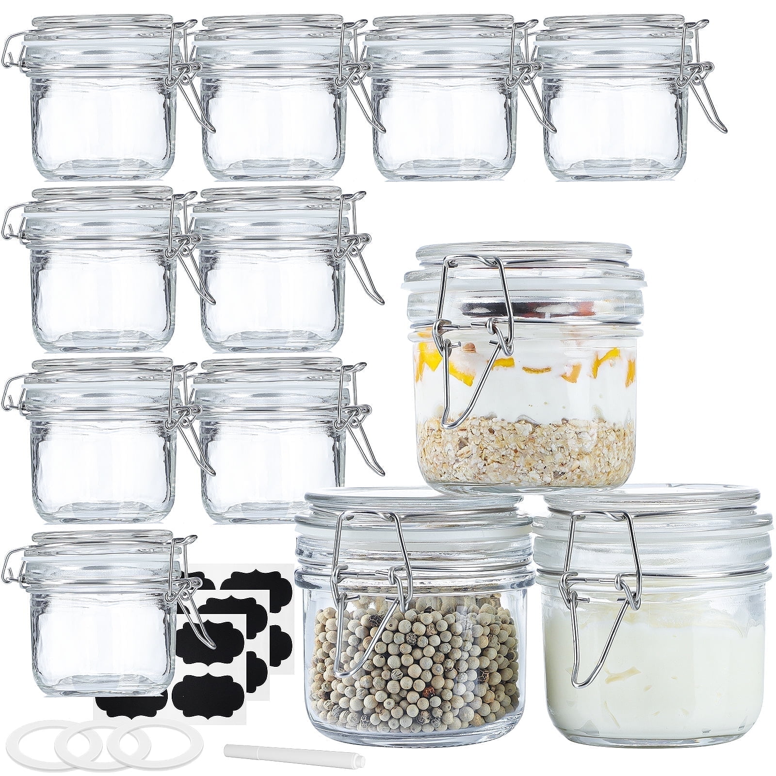 12 Pack Food Storage Canister Glass Jars with Clamp Airtight Lids and ...