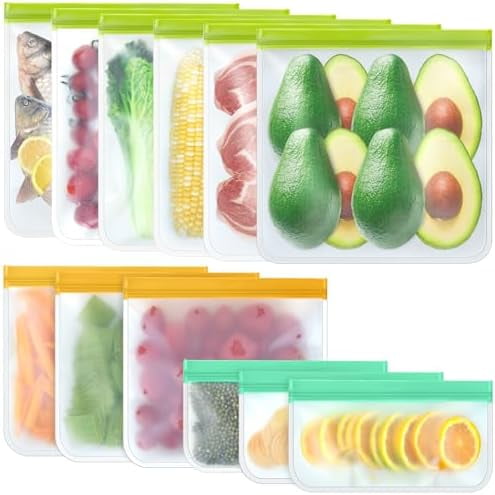 12 Pack Food Storage Containers Silicone Bags-6 Gallon Freezer 3 ...