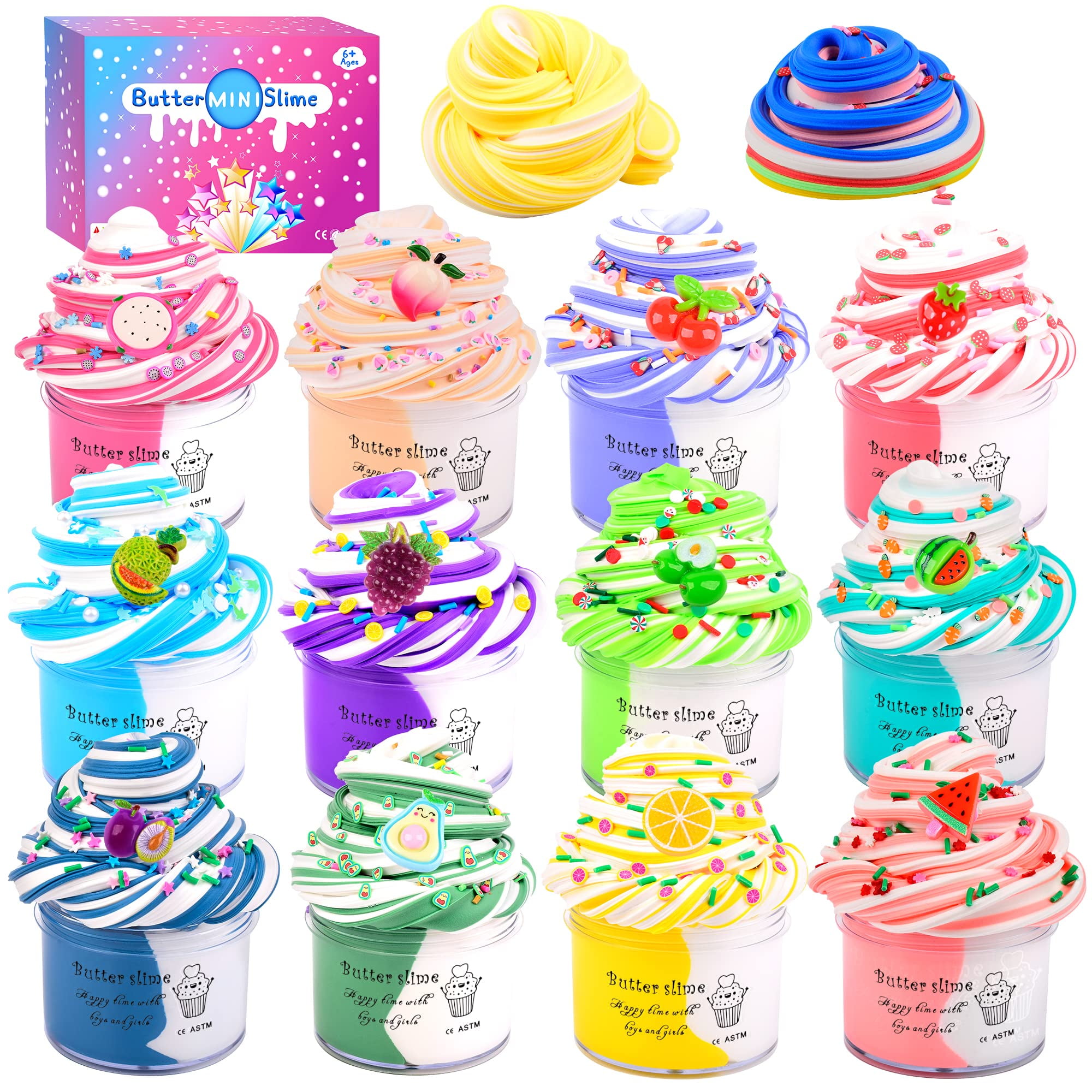 12 Pack Fruit Butter Slime Kits for Kids, Watermelon, Lemon, Peachybbies, Strawberry, Avocado ...