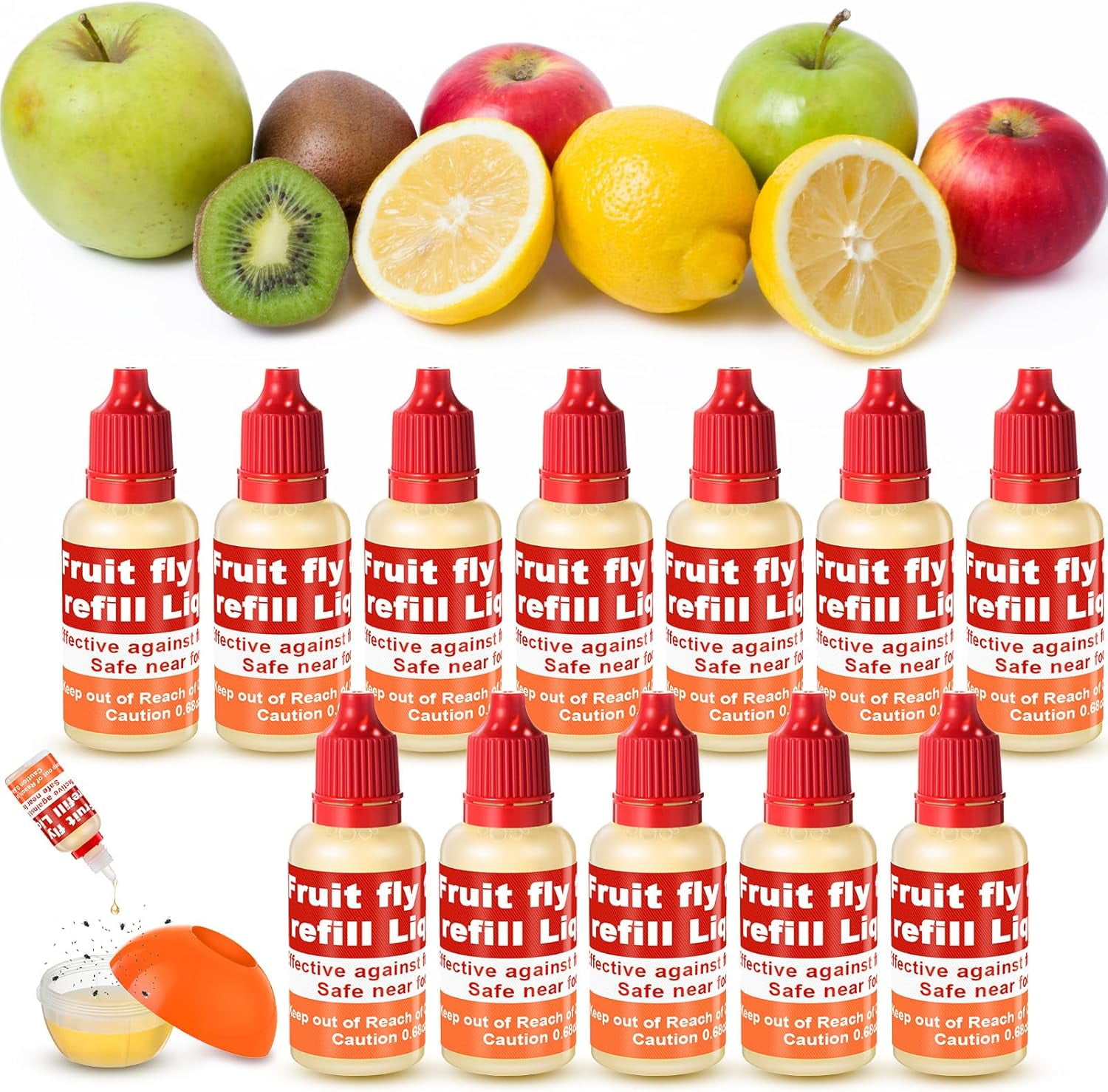 12 Pack Fruit Fly Trap Refill Liquid, 0.68oz/ Bottle Liquid Fruit Fly ...