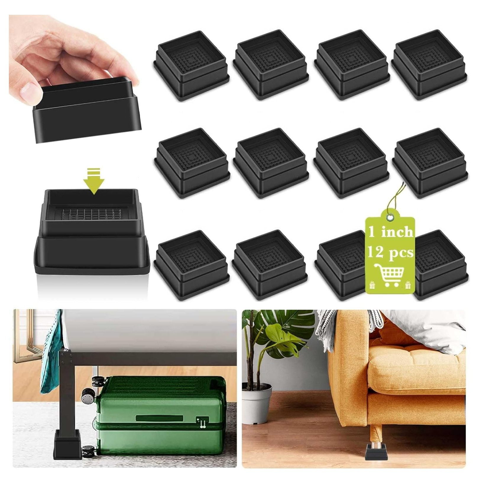 12 Pack Furniture Risers 1 Inch, Adjustable Bed Risers Heavy Duty for ...