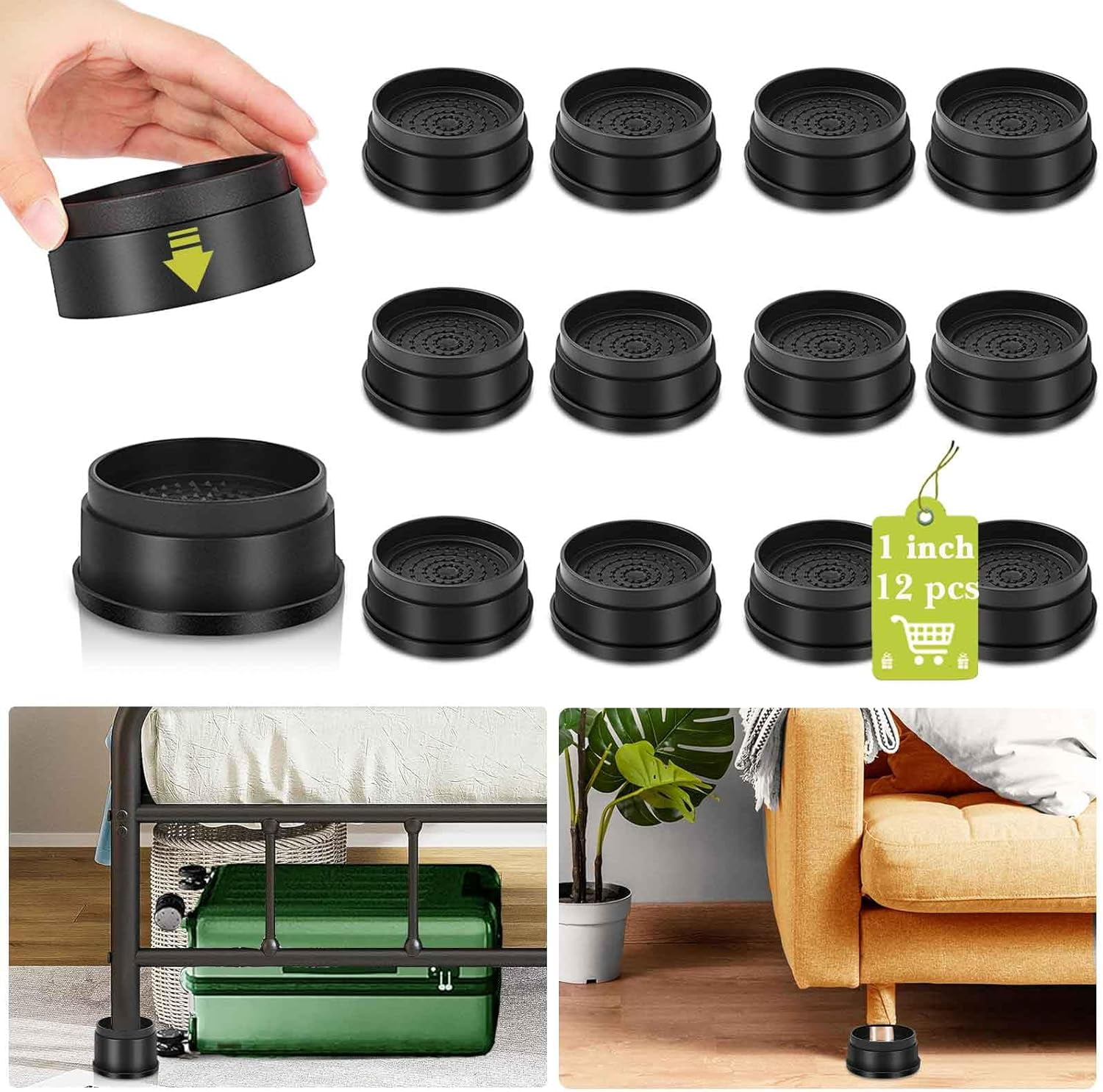 12 Pack Furniture Risers 1 Inch, Heavy Duty Adjustable Bed Risers for ...