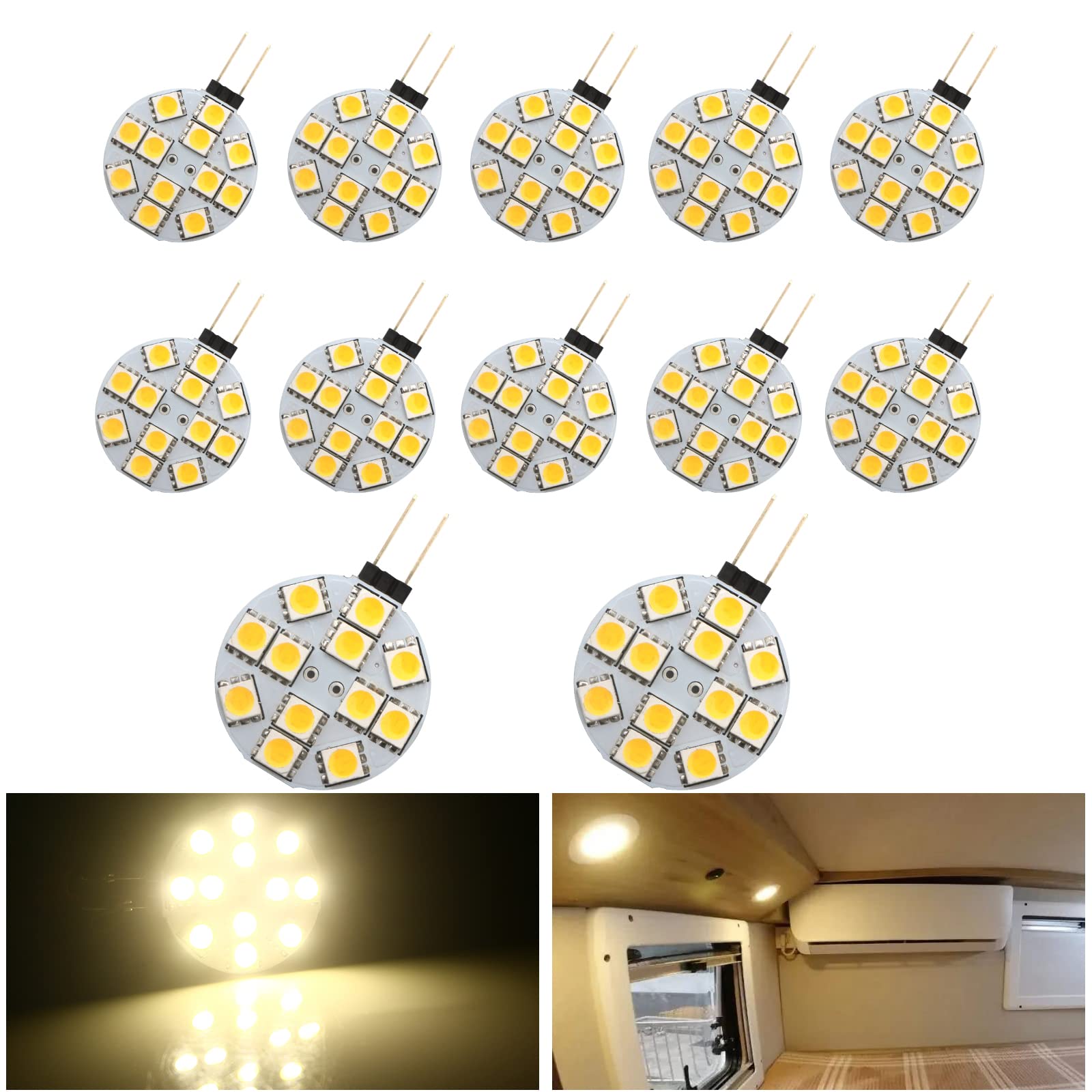12-Pack G4 puck Lights LED Bulbs Side Pin Base White Round G4 5050 ...