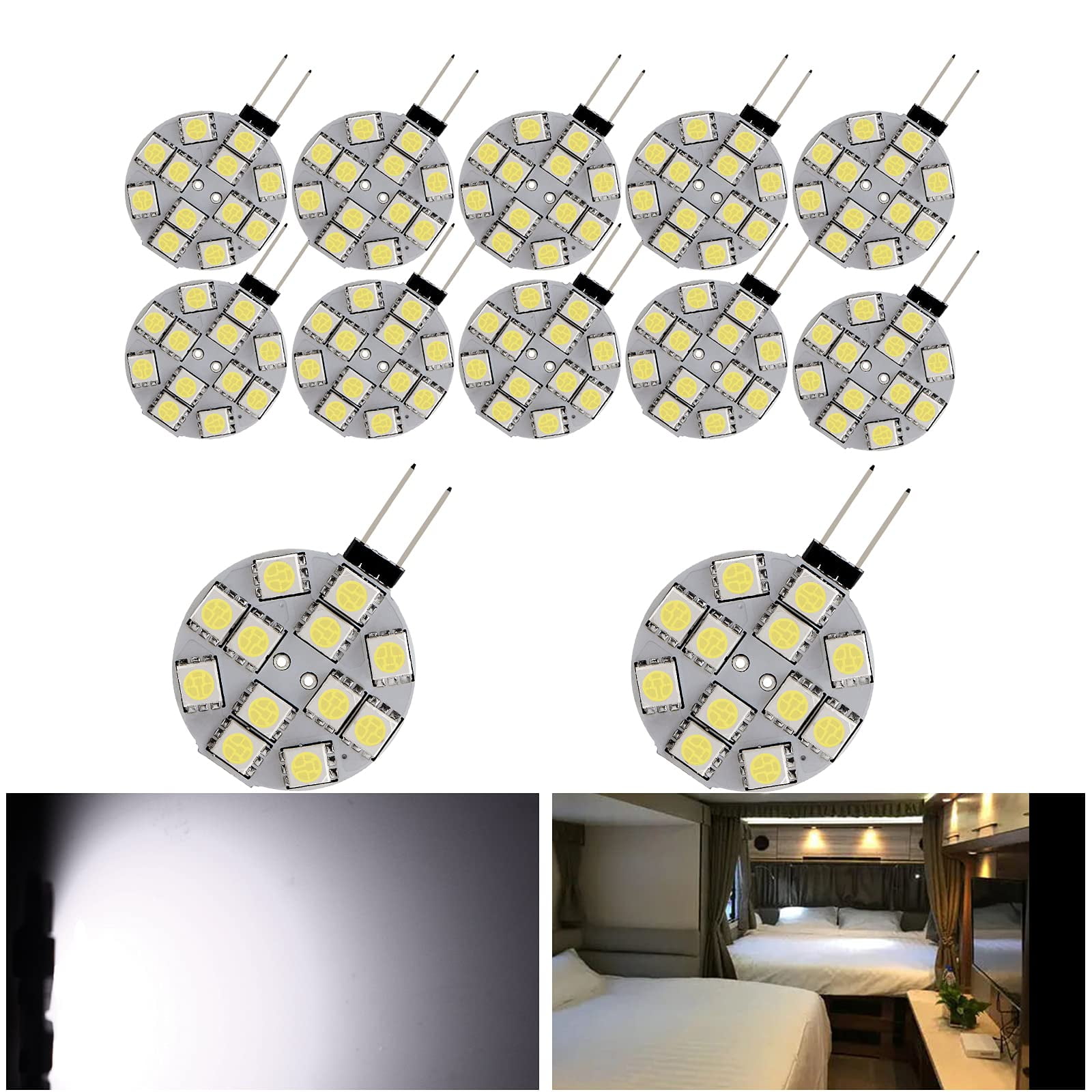 12-Pack G4 puck Lights LED Bulbs Side Pin Base White Round G4 5050 ...