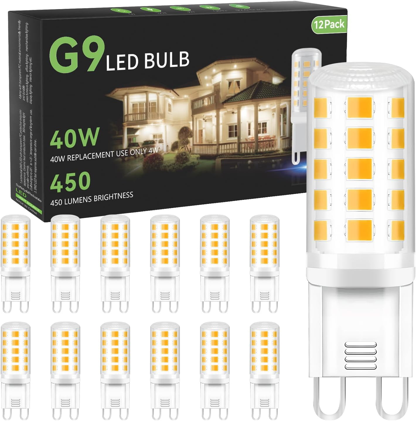 12 Pack G9 LED Bulb 4W Equivalent 40 Watt, Replacement G9 Halogen Light ...