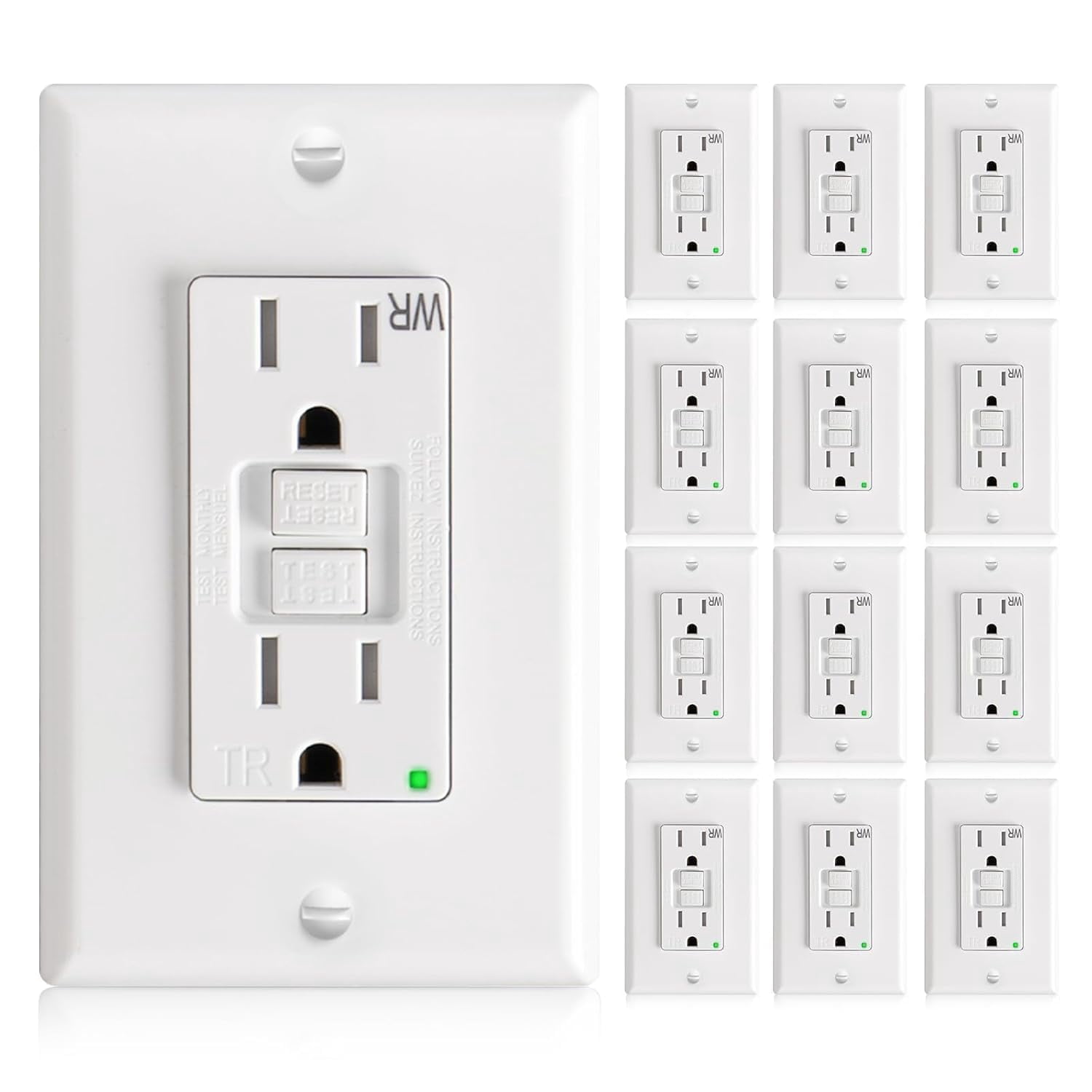12 Pack GFCI Outlet 15 Amp with Thinner Design, Weather Resistant (WR ...