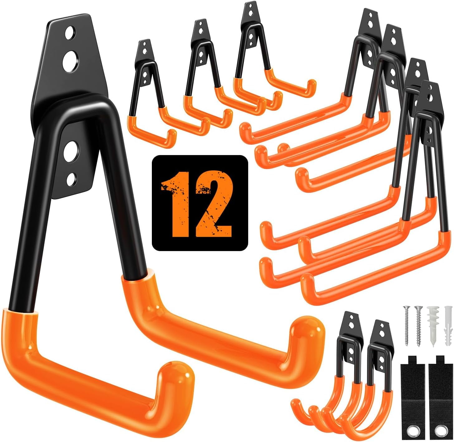 12 Pack Garage Hooks Heavy Duty, Utility Mount for Hanging Bike, Ladder, Hose, with Extension ...