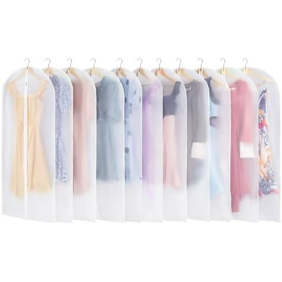 12 Pack Garment Bags for Hanging Clothes - Translucent Dress Bag for ...