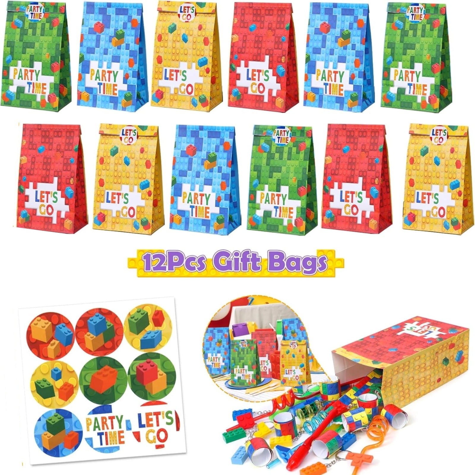 12 Pack Building Blocks Goodie Candy Treat Bags, Color Bricks Theme ...