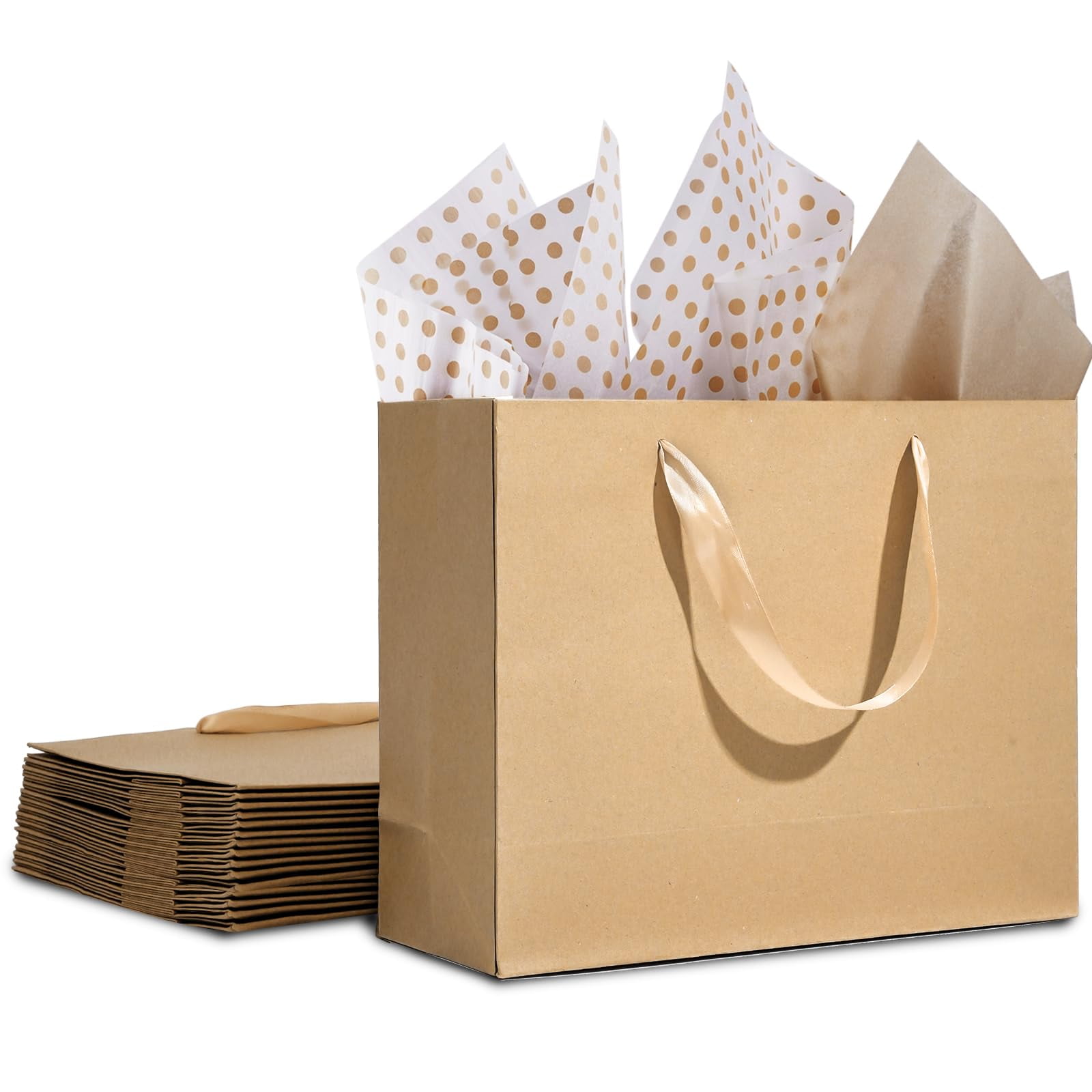 12 Pack Gift PriNst Bags Medium with Tissue bags, Kraft Paper Bag with ...