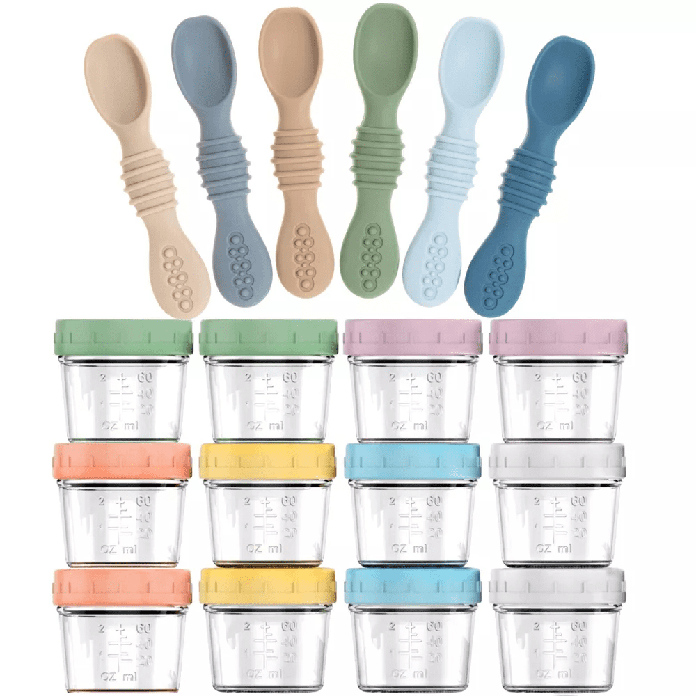 12-Pack Glass Baby Food Storage Jars with Lids, 6-Pack Silicone Baby ...
