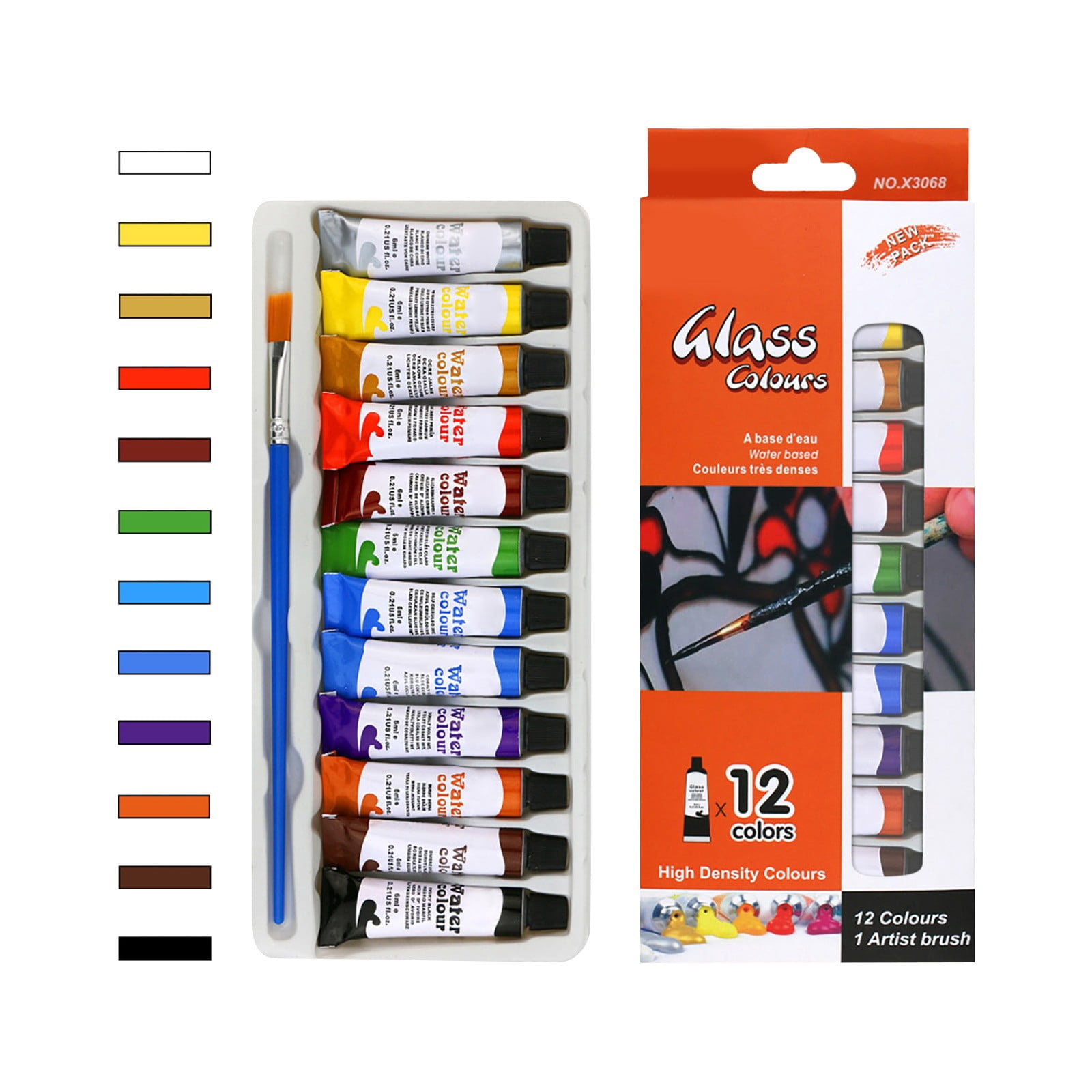 12-Pack Glass Colours Paint Set, 6Ml Acrylic Watercolor Pigments For ...