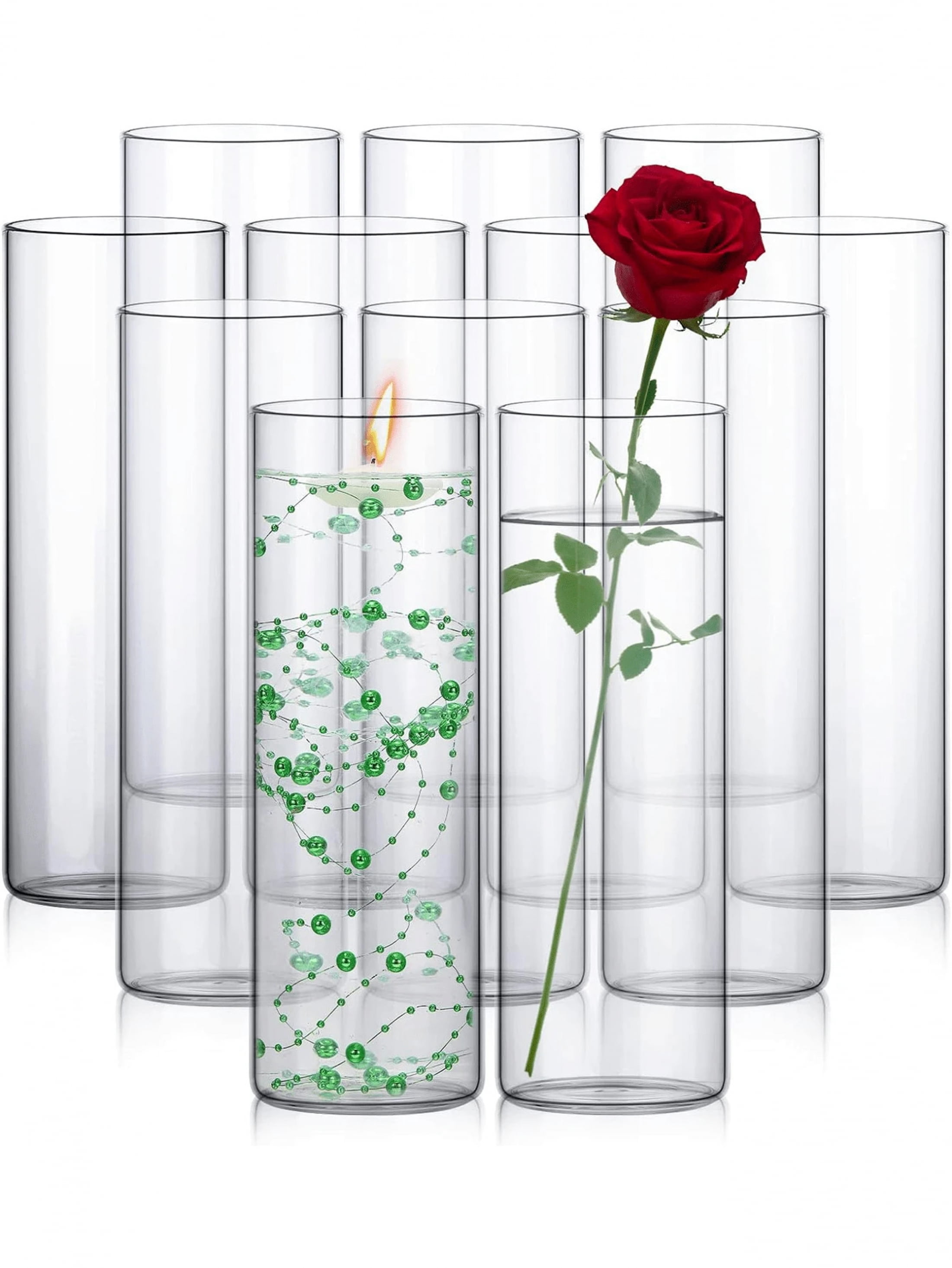 12 Pack Glass Cylinder Vases Clear Flower Vase Tall Floating Candle ...
