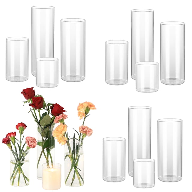 Porpan 4”-10” Sophisticated Diagonal Cuts Glass Cylinder Vase, Set of ...