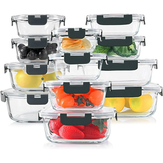 12 Pack Glass Food Storage Containers with Airtight Lids,Glass Meal ...