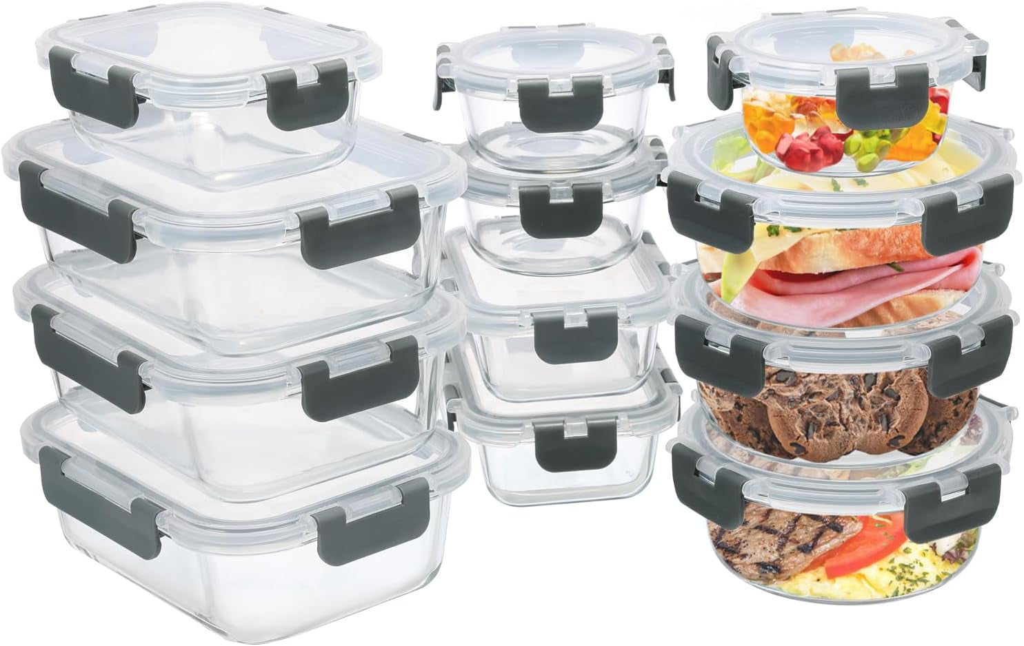 12 Pack Glass Food Storage Containers with Airtight Lids for Meal Prep ...