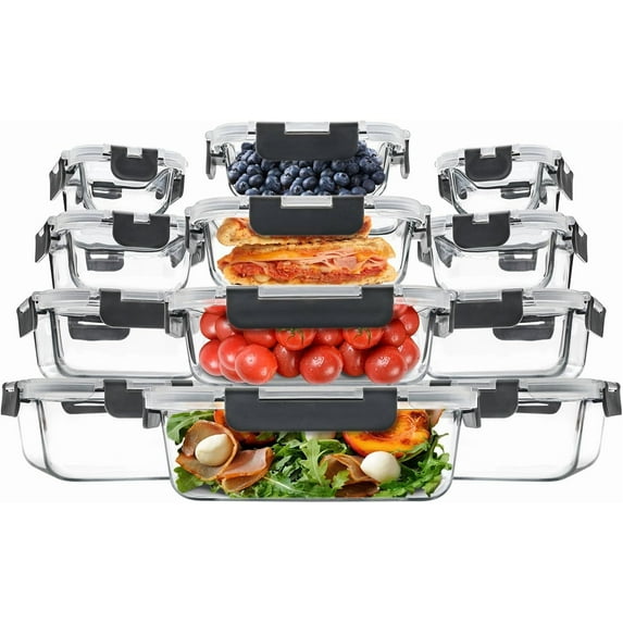 12 Pack Glass Food Storage Containers, Glass Storage Containers with ...