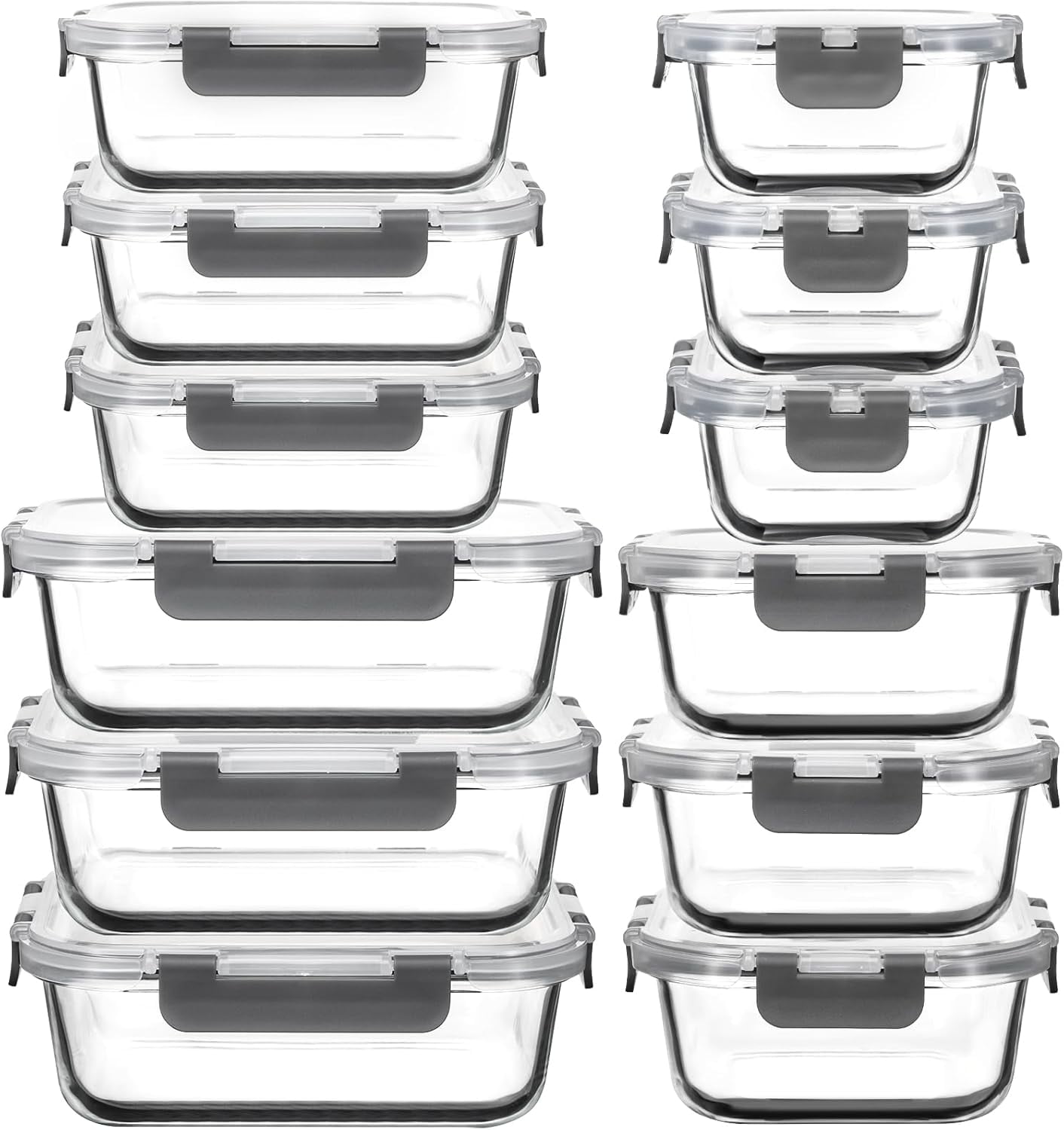 12 Pack Glass Food Storage Containers with Lids, Glass Meal Prep ...