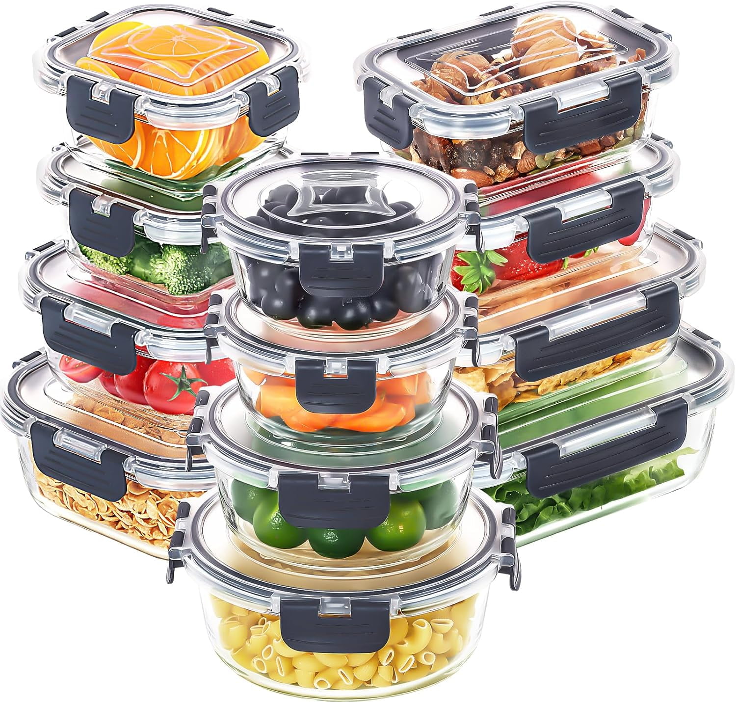 12 Pack Glass Food Storage Containers with Lids, Meal Prep, Pantry ...