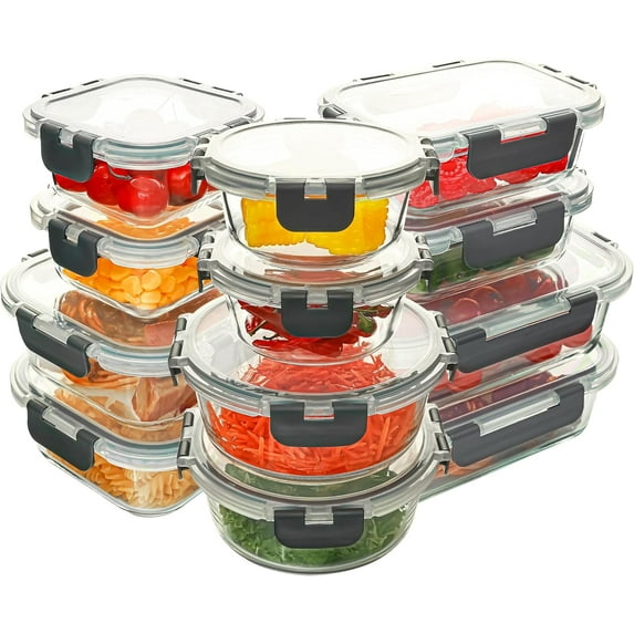 12 Pack Glass Food Storage Containers Set, Glass Meal Prep Containers ...