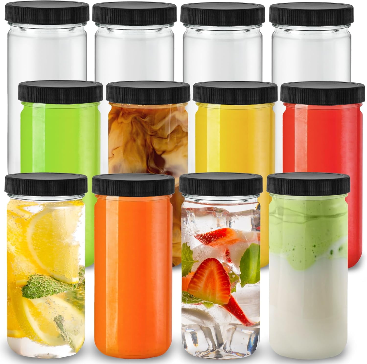 12-Pack Glass Juice Bottles with Lids - 16 oz Glass Bottles with Lids ...