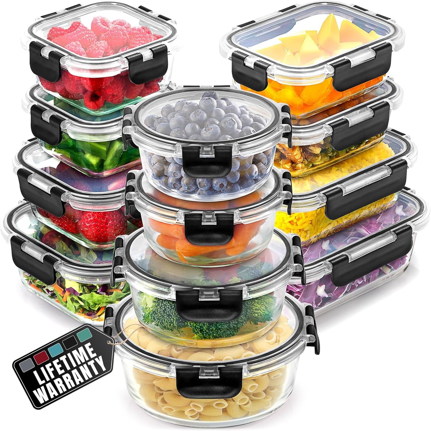 12 Pack Glass Meal Prep Containers with Lids - Airtight, Premium ...