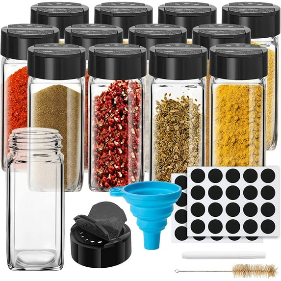 12 Pack Glass Spice Jars with Labels, 4oz Spices Containers Spice Jars ...