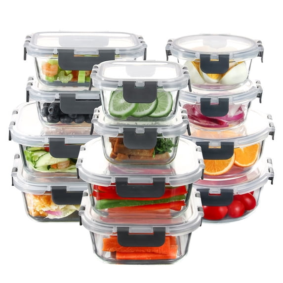 12 Pack Glass Food Storage Containers with Sanp Locking Lids, Airtight ...