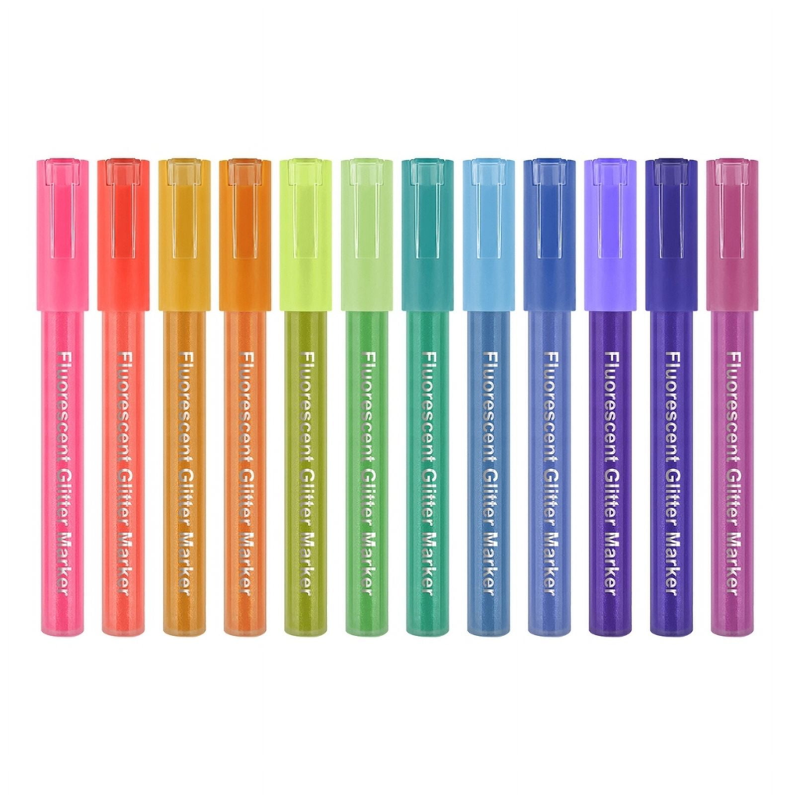 12 Pack Glitter Highlighter Pens Fluorescent Color Fine Tips for ...