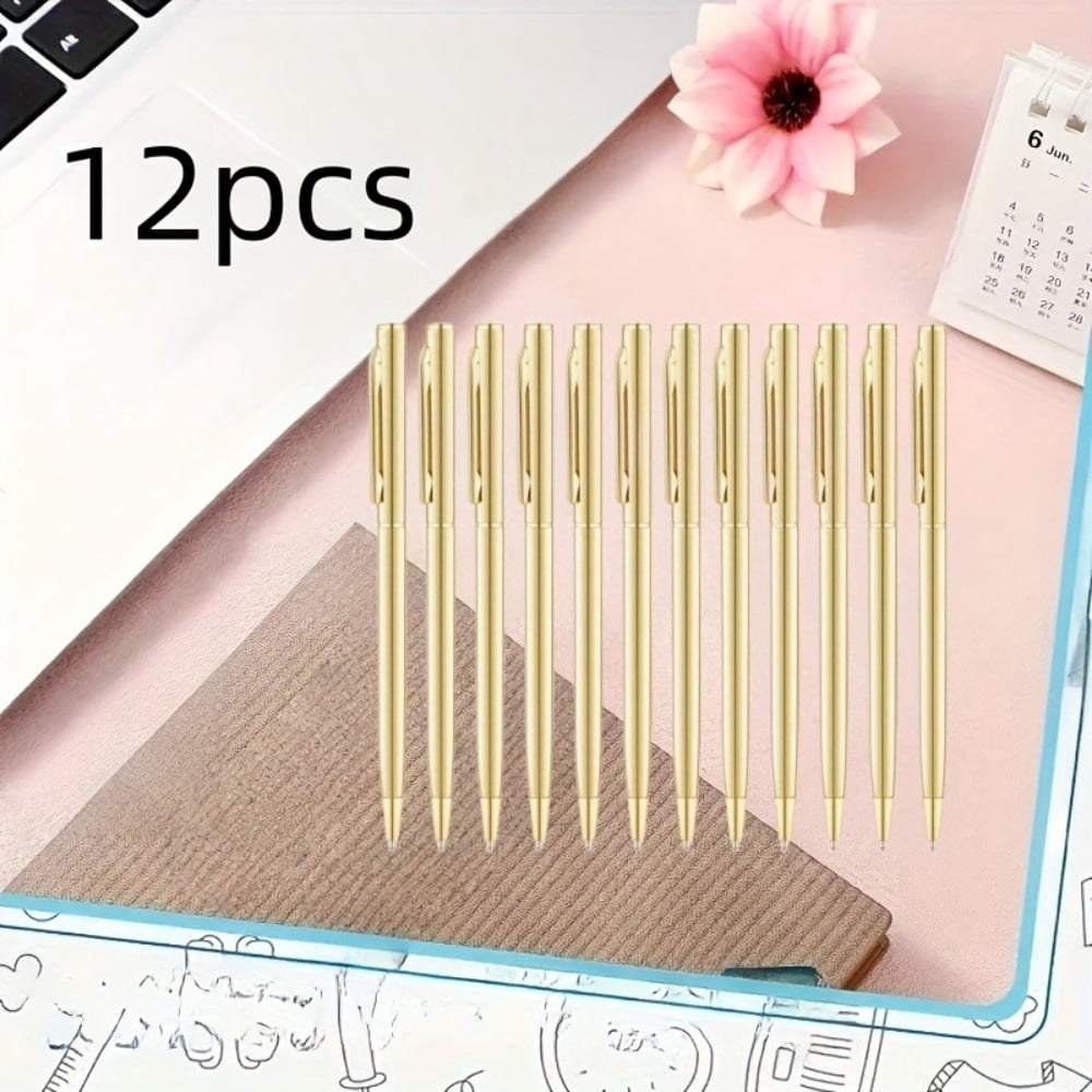 12 Pack Gold Ballpoint Pens, Metal Barrel with 1.0mm Black Ink ...