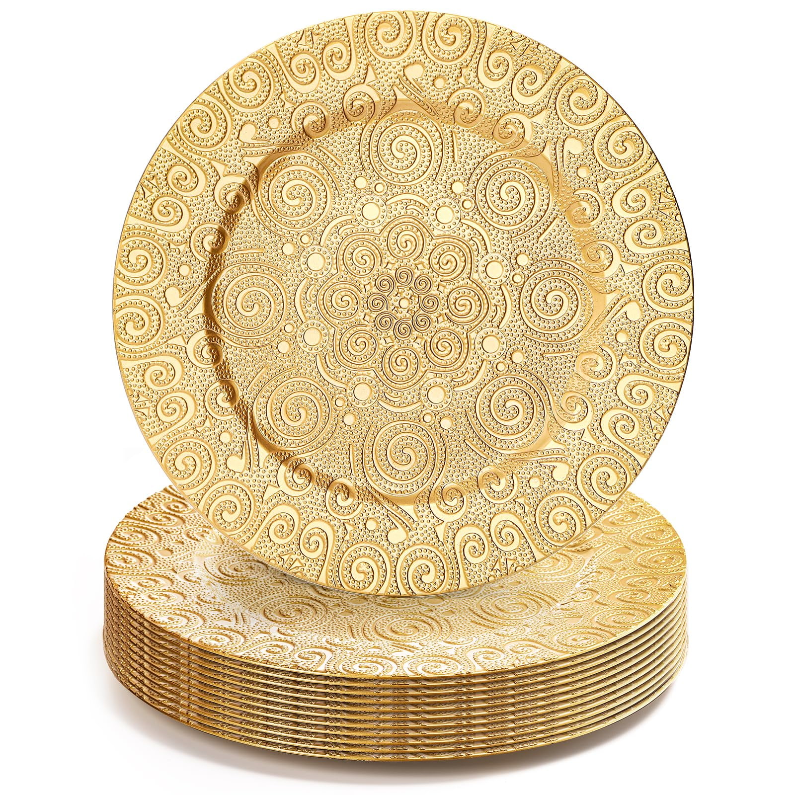 12 Pack Gold Charger Plates, 13 Inch Plastic Dinner Plate, Reusable ...