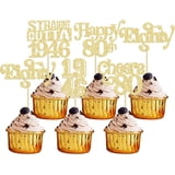 12 Pack Gold Glitter 80th Birthday Cupcake Toppers, Party Picks ...