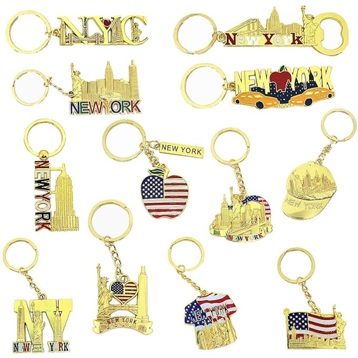12 Pack Gold NYC Souvenir Keychain Collection New York Metal Keychain ...