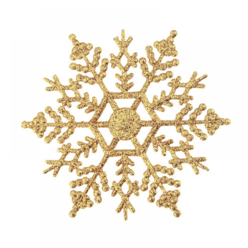 12 Pack Gold Snowflake Ornaments Plastic Glitter Snow Flakes Ornaments ...