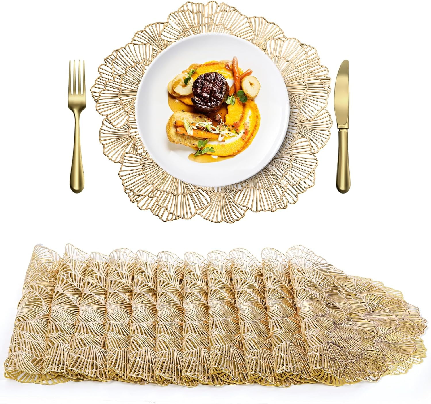 12 Pack Gold Vinyl Placemats, 15 Inches Metallic Table Mats, Washable ...