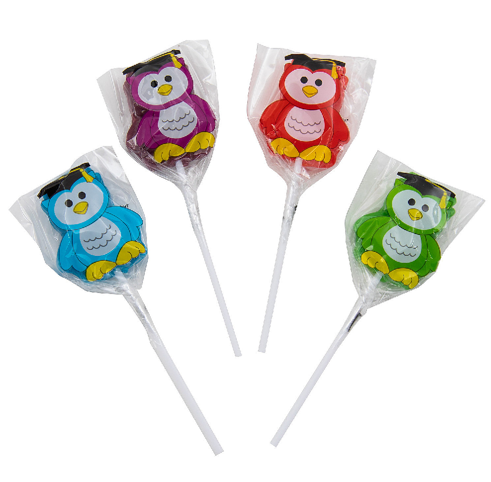 12-Pack Graduation Owl Lollipops - Sour Fruit-Flavored Pops in ...