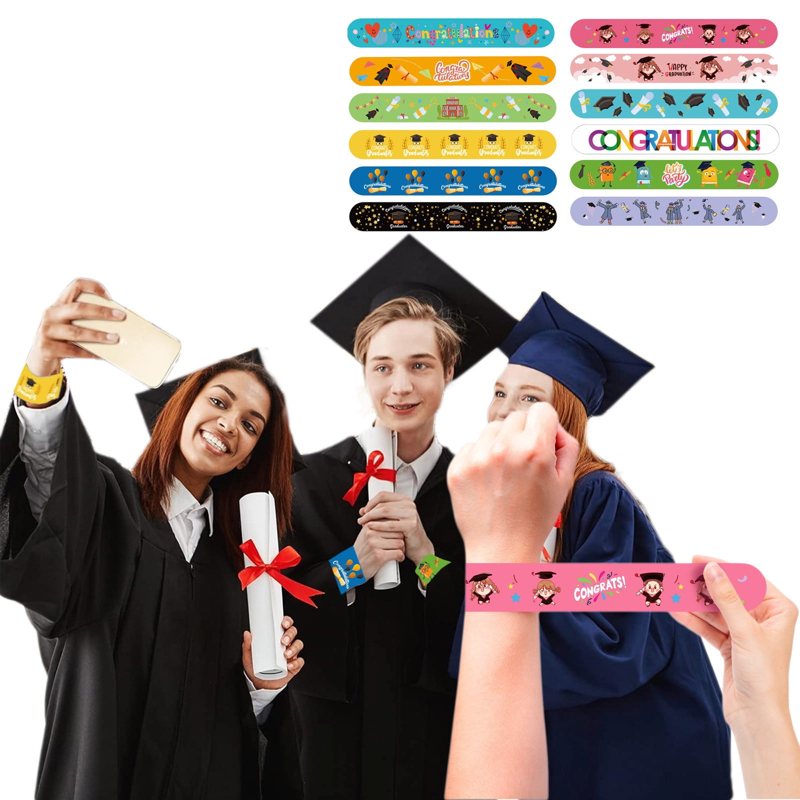 12-Pack Graduation Slap Bracelets - Grade Graduation Party Favors Slap Bracelets, PVC Bachelor's ...